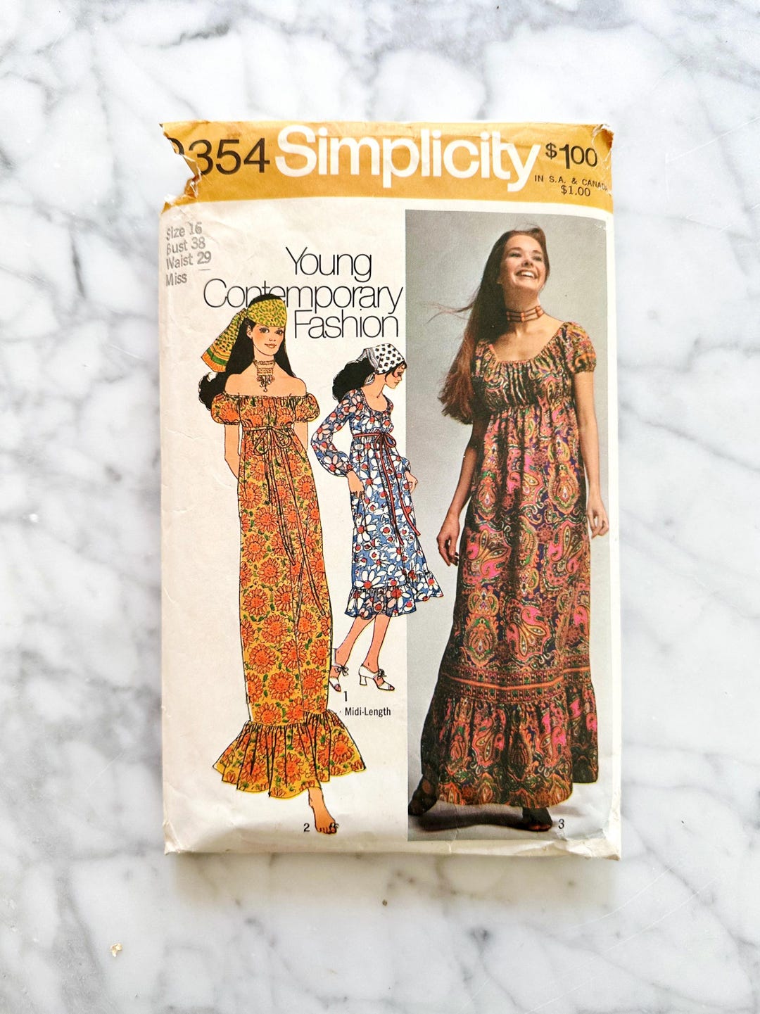 Simplicity 9354 – Bust 31.5 or 38. 1970s Boho off Shoulder Peasant ...