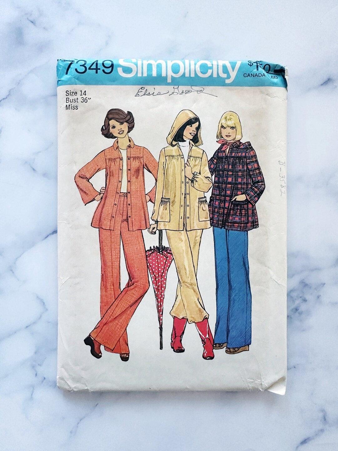 70s Simplicity 7349 36 Bust. Retro Button Hooded Smock Denim Jacket ...