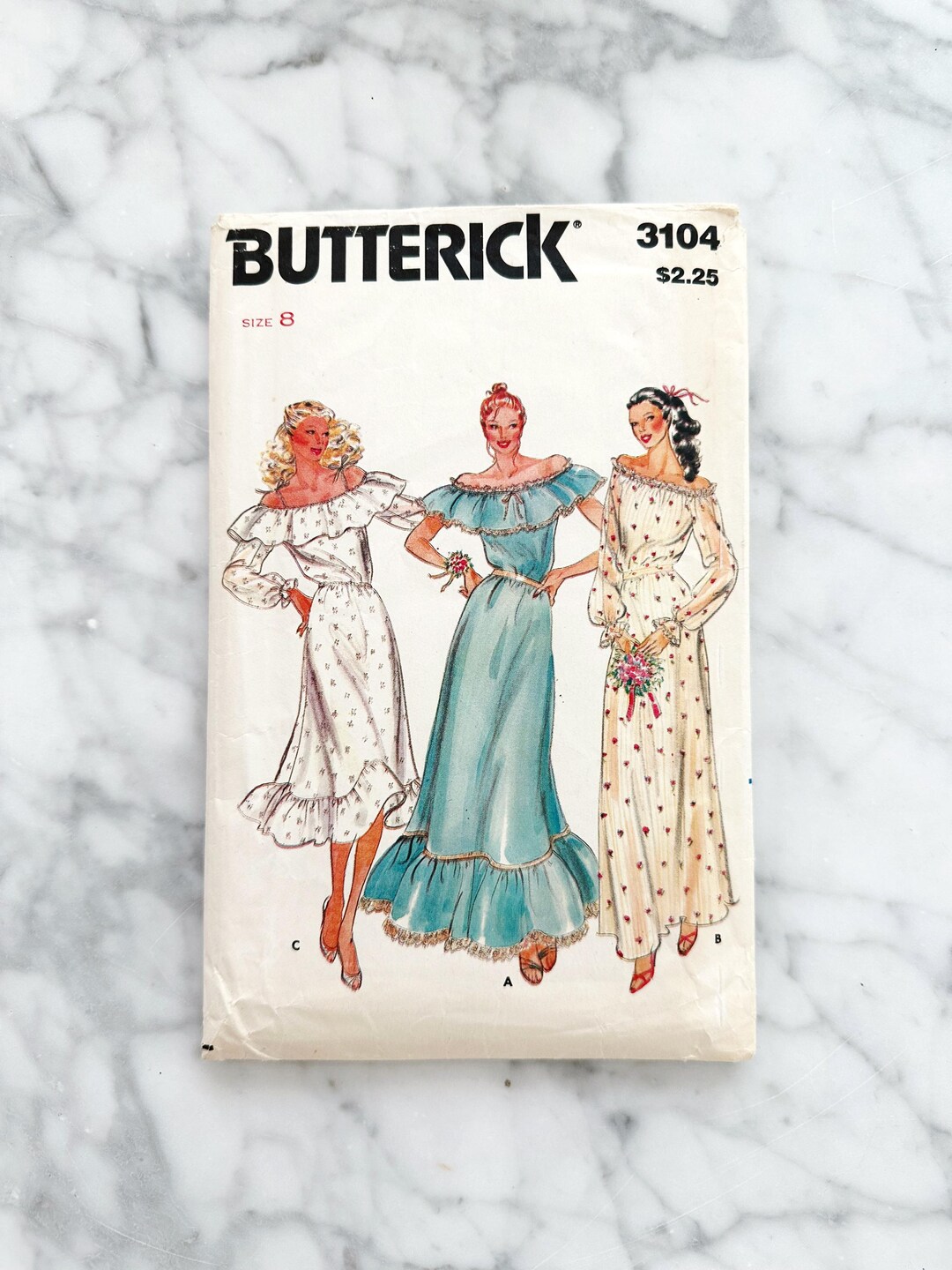 80s Butterick 3104. 31 Bust Ff. off Shoulder Ruffle Cottage Core ...