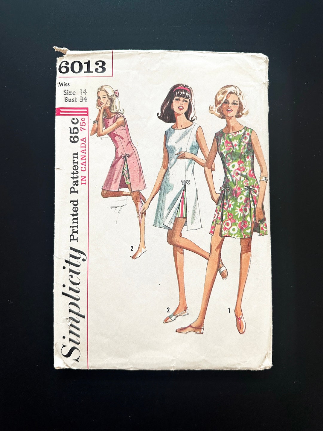 60s Simplicity 6013. 34 Bust. Mod Retro Shift Dress Bows. Beach Wear ...