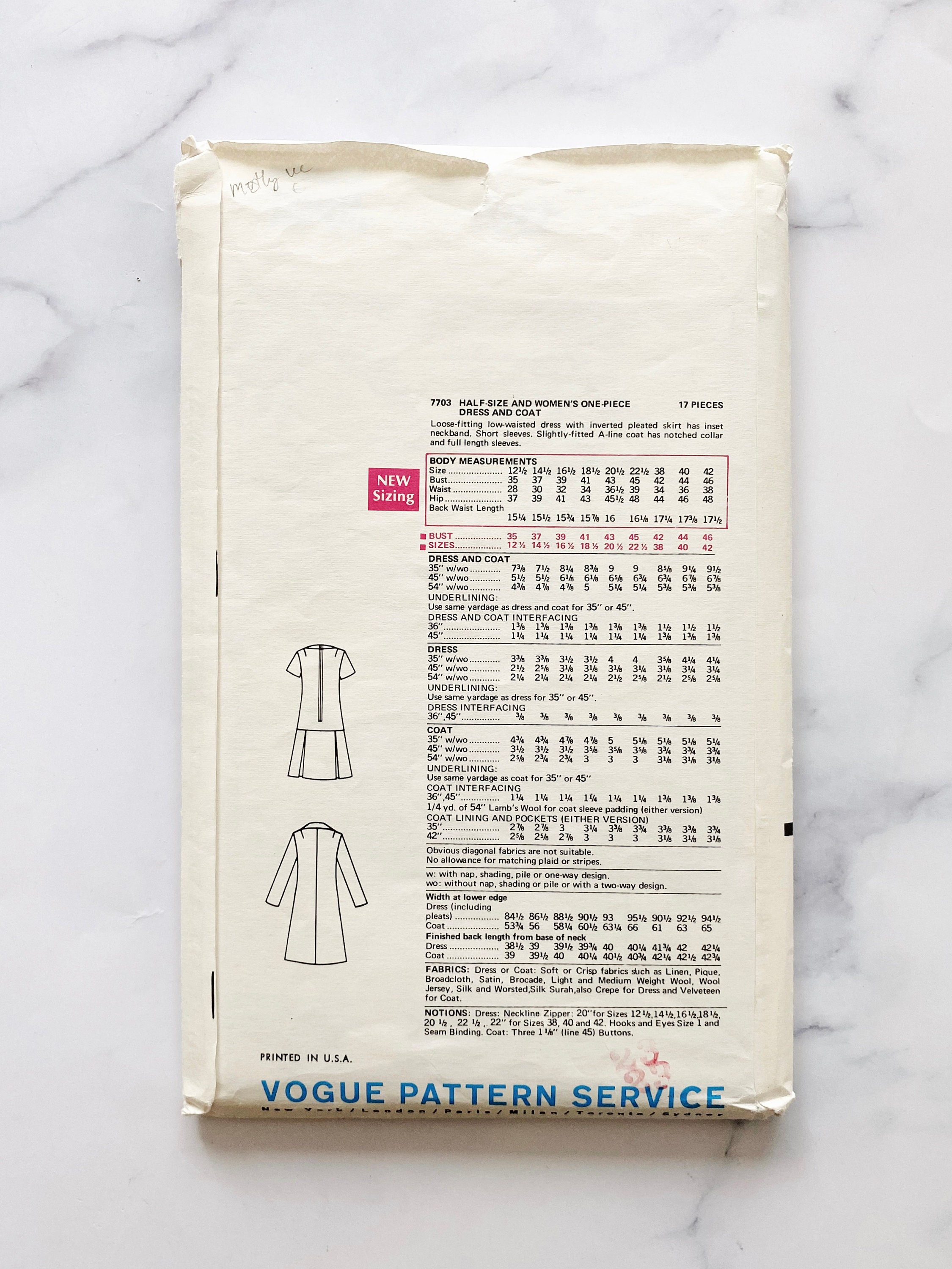 60s Vogue 7703. 35 Bust. Drop Waist Pleated Skirt Shift Dress + Notched ...