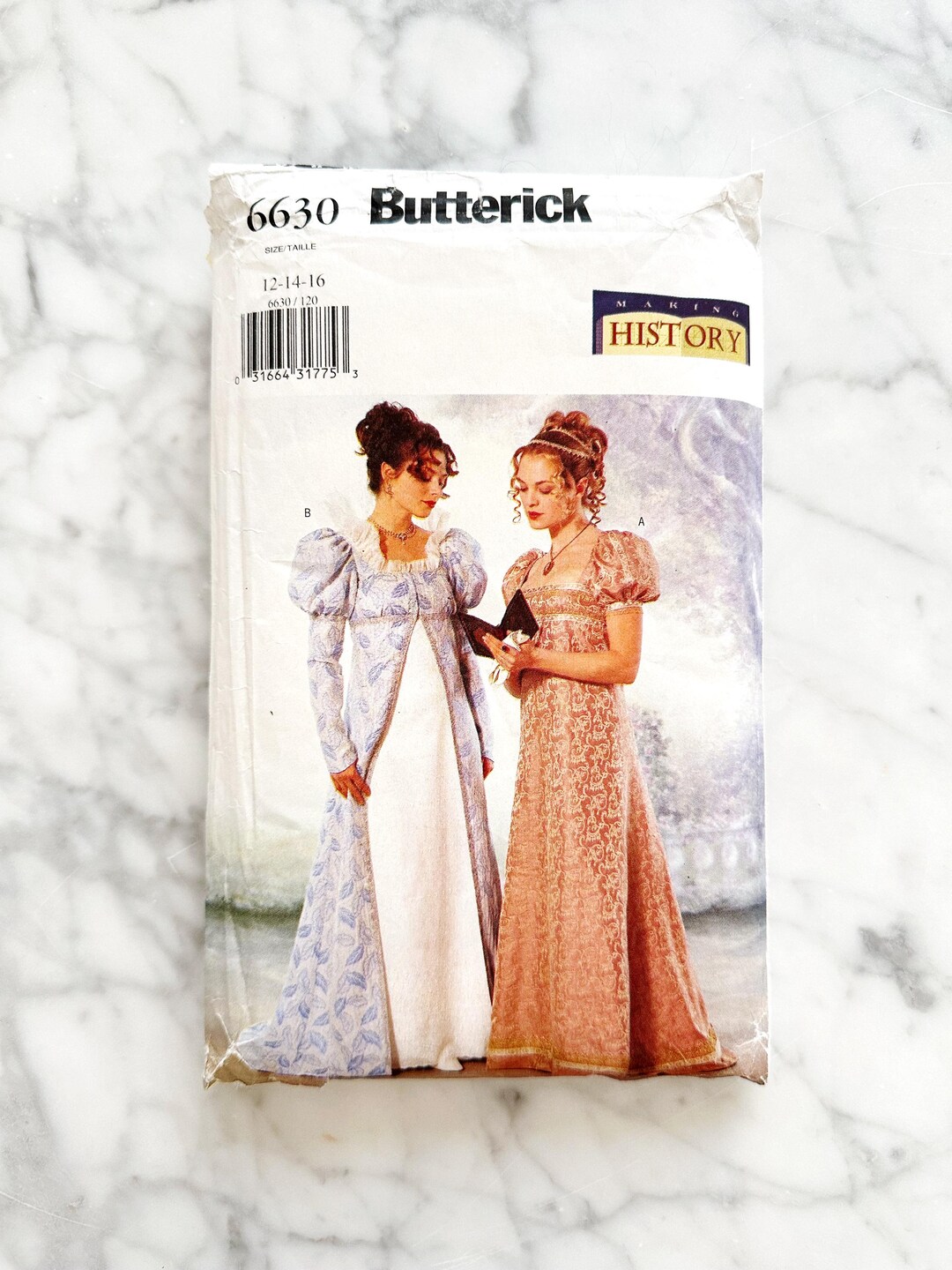 90s Butterick 6630. 12-16 Making History Regency Bridgerton Puff Sleeve ...