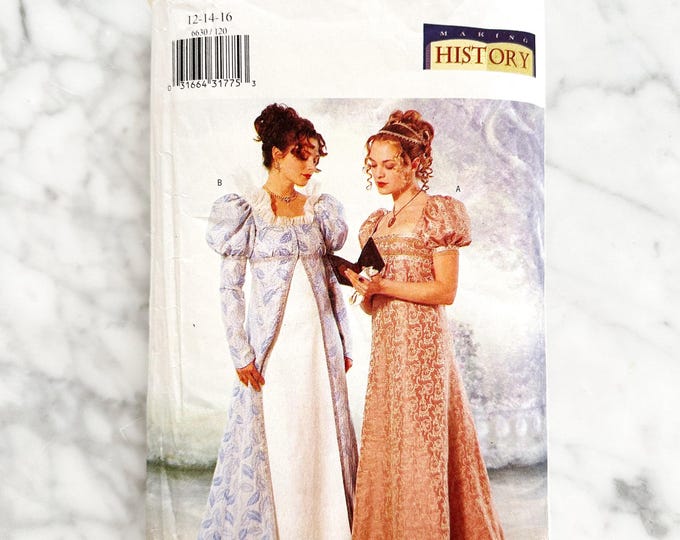 90s Butterick 6630. 12-16 Making History Regency Bridgerton Puff Sleeve ...