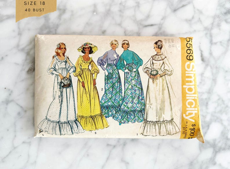 70s Simplicity 5569. 34, 36, 40 Bust. Prairie Cottage Core Boho Wedding ...