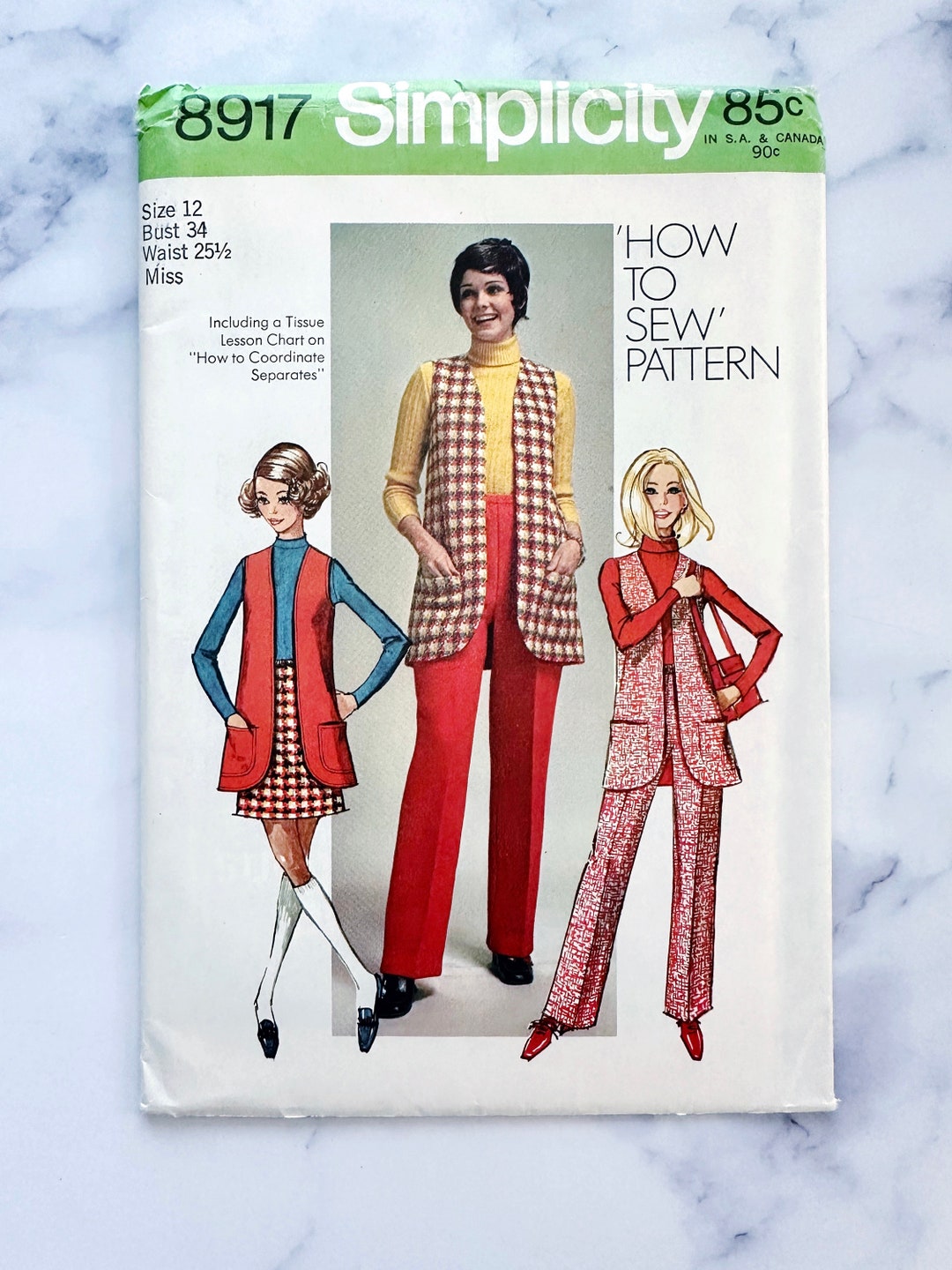 70s Simplicity 8917. 34 Bust Ff. Vest, Skirt + Pants Ensemble How to ...