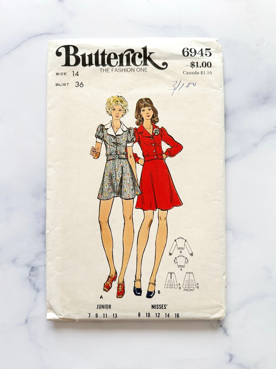 70s Butterick 6945. 36 Bust Ff. Mod Retro Prairie Dress With Round ...