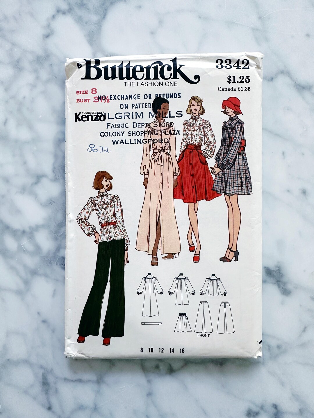 70s Butterick 3342. 31 Bust Ff Retro Kenzo Wide Leg Front Pants + Yoke ...