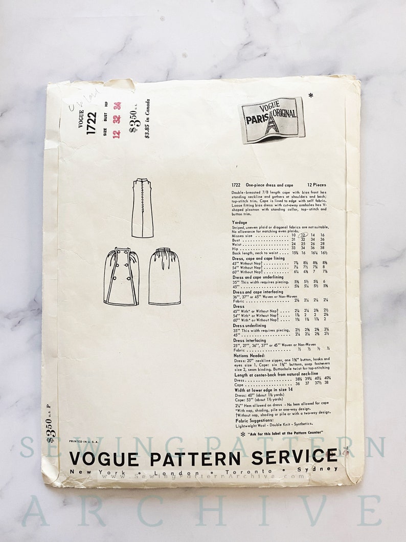 60s Vogue Paris Original 1722. 32 Bust. Pierre Cardin Mod Retro Double ...