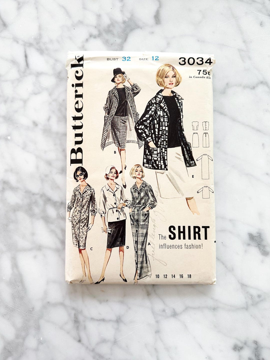 Butterick 3034 – Bust 32. 1960s Shirt Dress, Skirt & Jacket Set ...