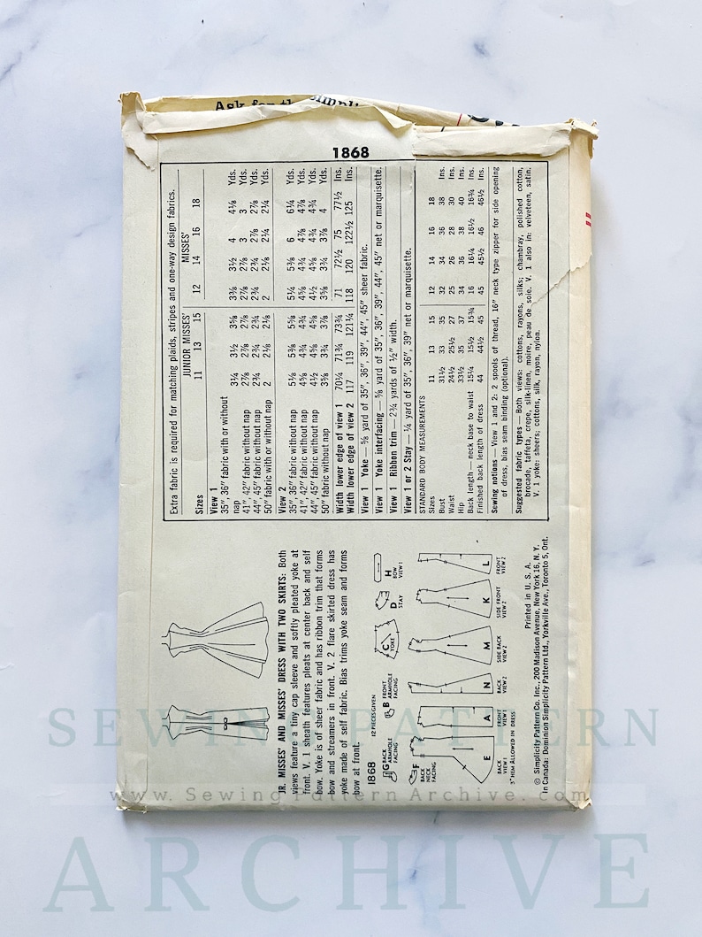 Simplicity 1868 - Bust 34 (uncut) 1950s Cowl Neck Cocktail Dress ...