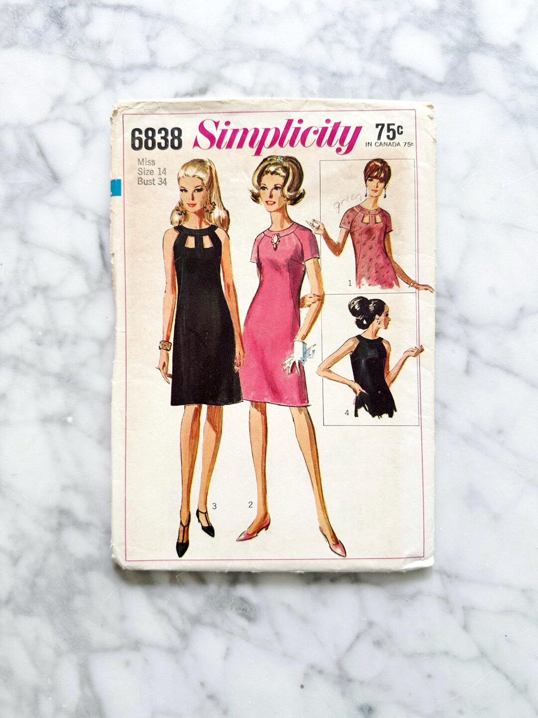 Simplicity 6838 – Bust 34. 1960s Shift Dress With Neckline Cutout. Mod ...