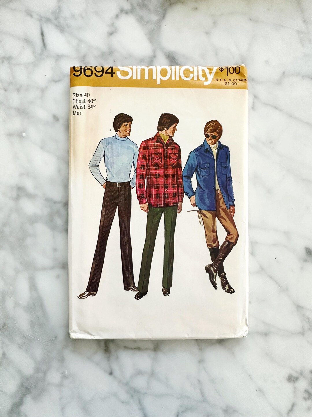 Simplicity 9694 – Chest 40 Ff. 70s Men's Pants & Flannel Shirt Jacket ...