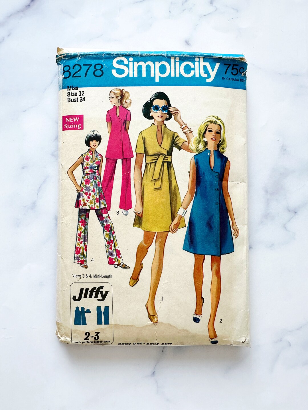70s Simplicity 8278. 34 Bust. Jiffy Front Button Shift Dress. Mod Retro ...