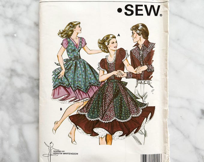 80s Kwik Sew 1159. 32.5-37 Bust Uncut Square Dance Prairie Apron Dress ...