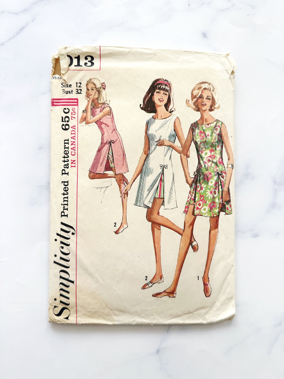 60s Simplicity 6013. 32 Bust. Mod Retro Shift Dress + Bows. Beach Wear ...