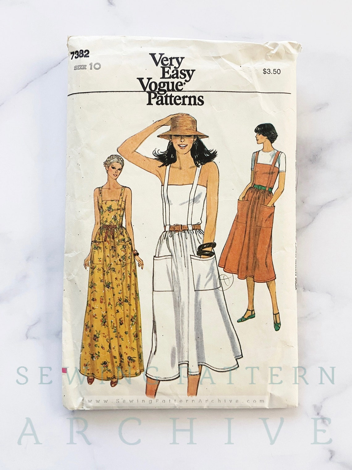 70s Vogue 7382. 32 Bust. Suspender Apron Strap Dress + Patch Pocket ...