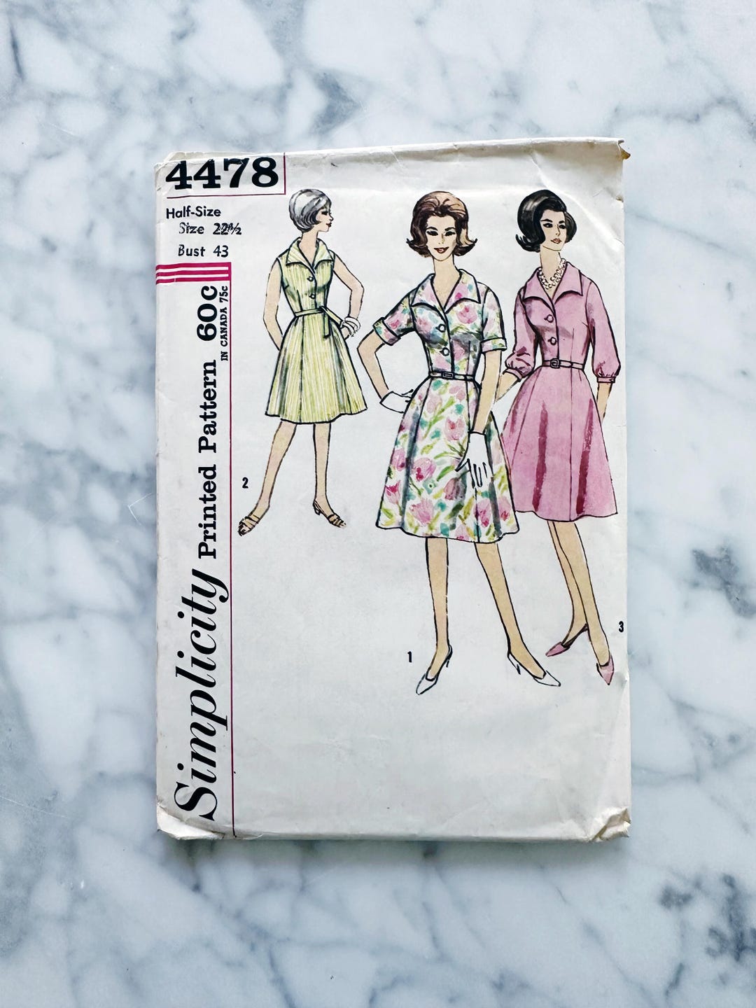 60s Simplicity 4478. 43 Bust. Half Size Shirt Dress Full Flare Knee ...