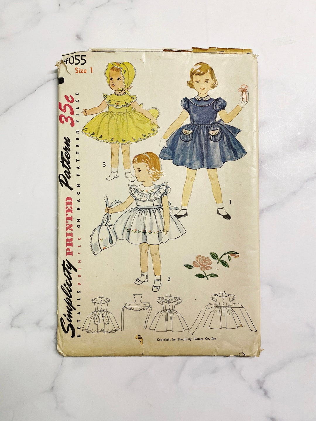 50s Simplicity 4055. Uncut Ff. Girls Back Button Dress Short Sleeves ...
