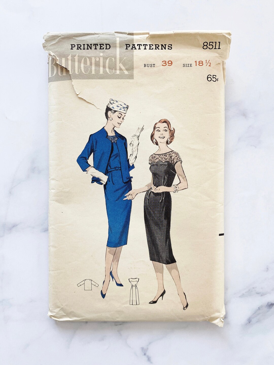 50s Butterick 8511. 39 Bust. Slim Pencil Skirt Scallop Neckline ...