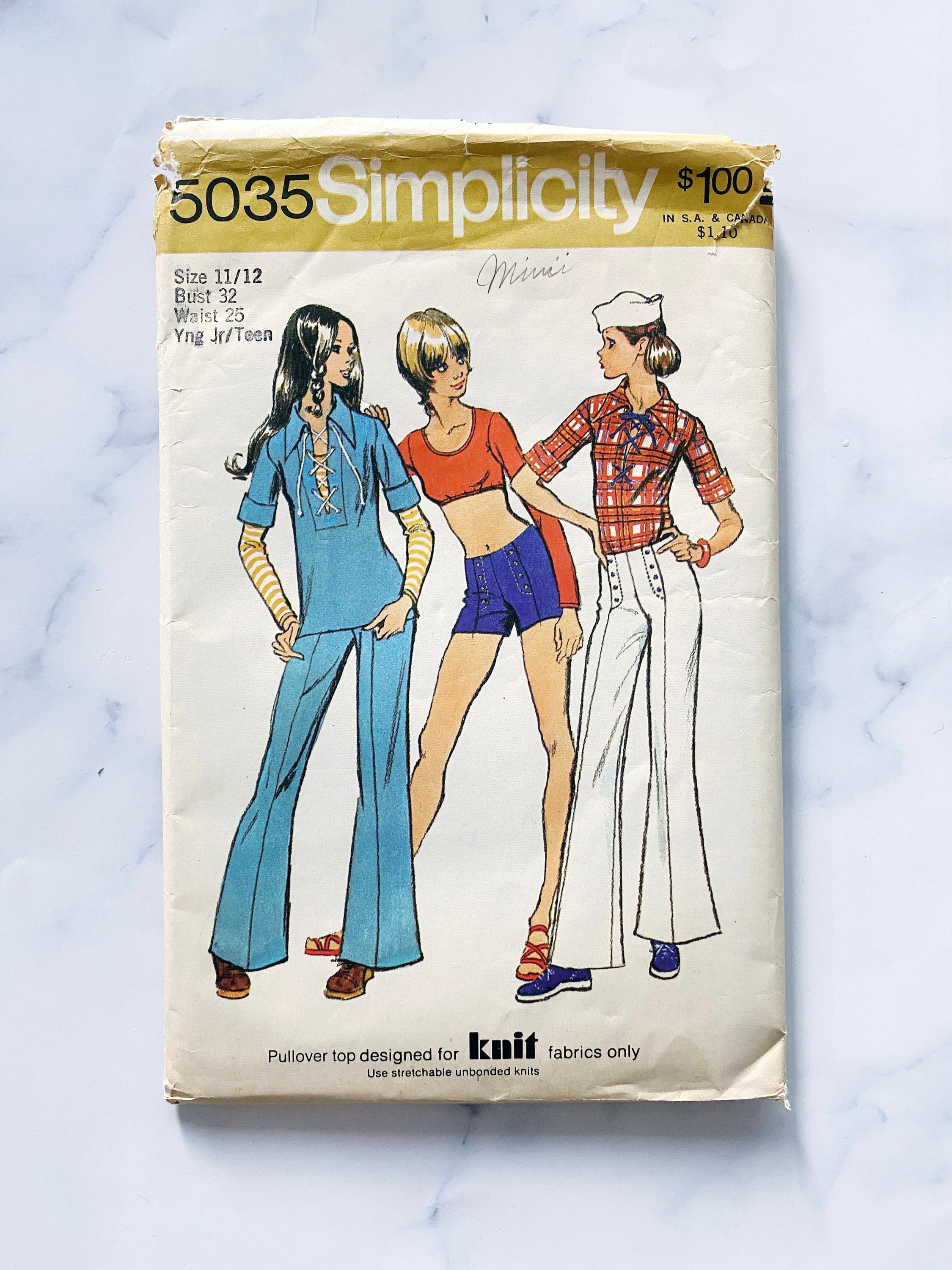 70s Simplicity 5035. 32 Bust. Bell Bottom Hip Huggers. Sailor Wide Leg ...