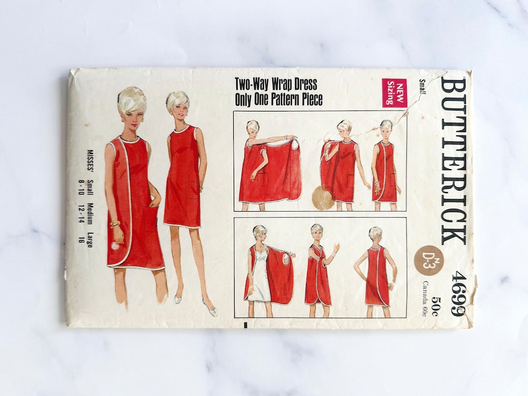 60s Butterick 4699. Small 31 32 Bust. Two Way Bias Trim One Piece Three ...
