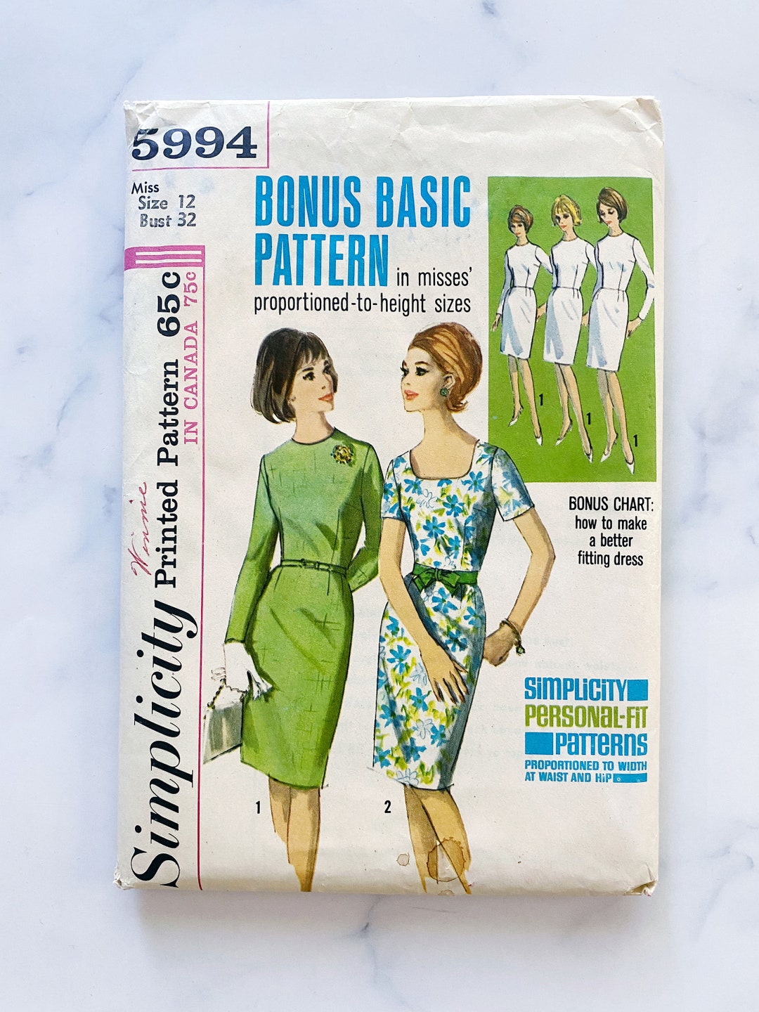 60s Simplicity 5994. 32 Bust Ff. Pencil Skirt Wiggle Sheath Dress ...
