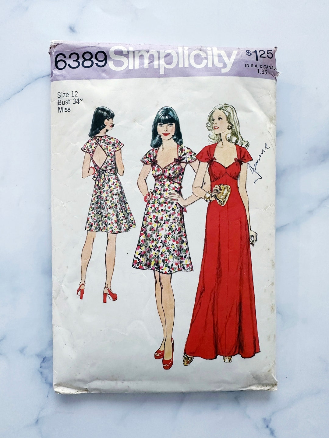 70s Simplicity 6389. 34 Bust. Short Cap Sleeve Sweetheart Neck Cottage ...