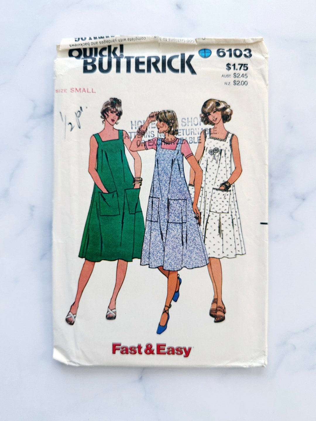 80s Butterick 6103. 32 Bust. Prairie Apron Dress. Square Neck Maternity ...