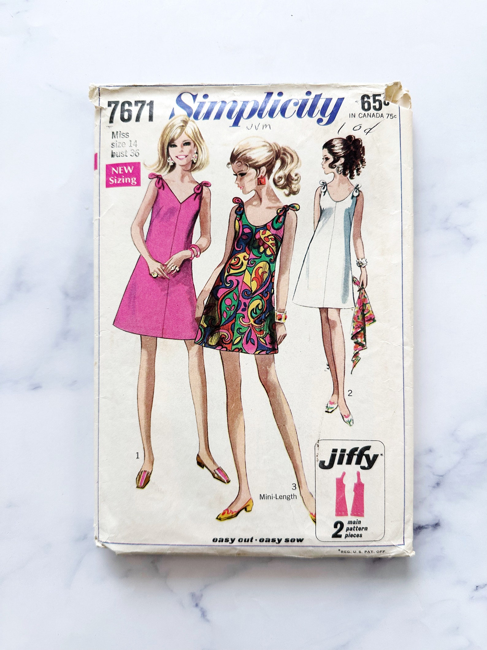 60s Simplicity 7671. 36 Bust. Jiffy V Round Neck Shoulder Tie SHIFT ...