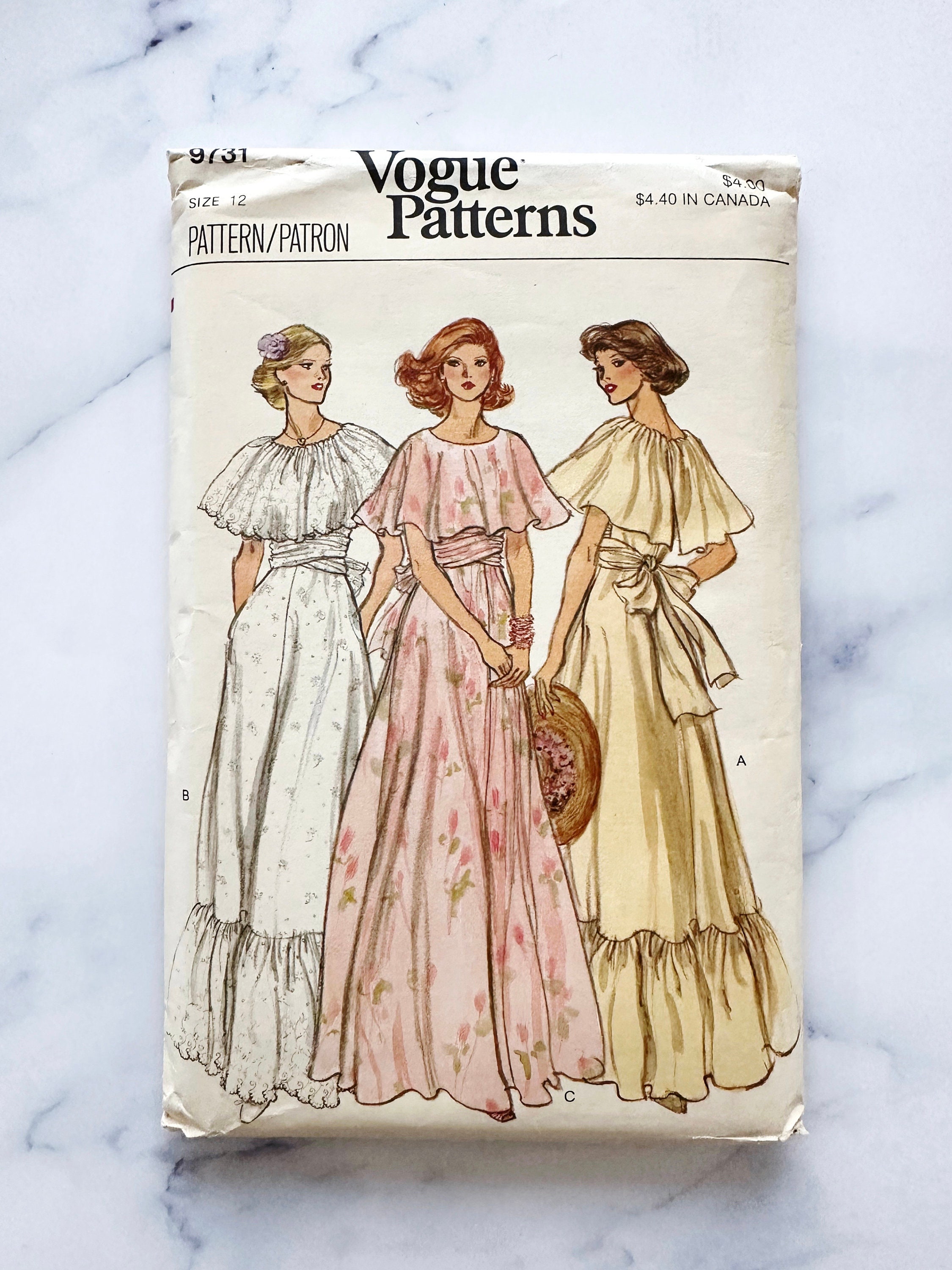 70s Vogue 9731. 34, 36 Bust Boho Ruffle Cape Maxi Dress 70s Vogue 9731. 34, 36 Bust Boho Ruffle Cape Maxi Dress