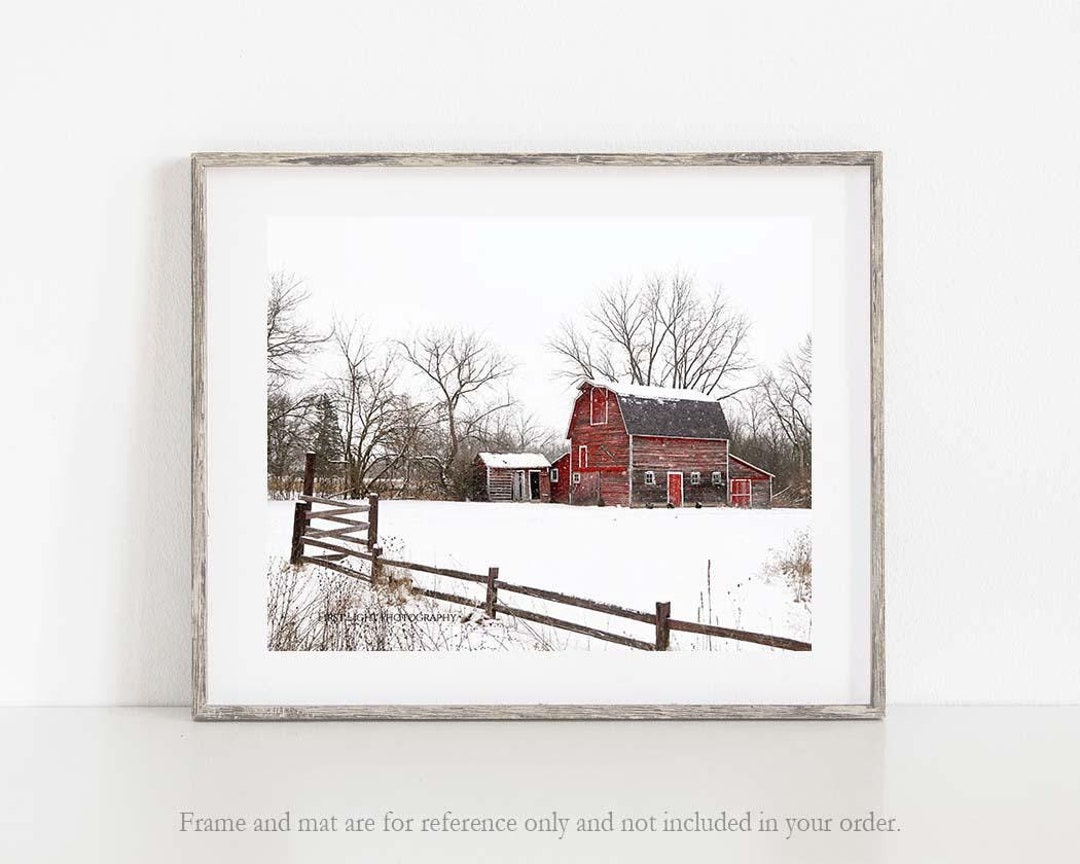 Red Barn in Snow Photo, Red Barn Print, Rustic Red Barn, Farmhouse Wall ...