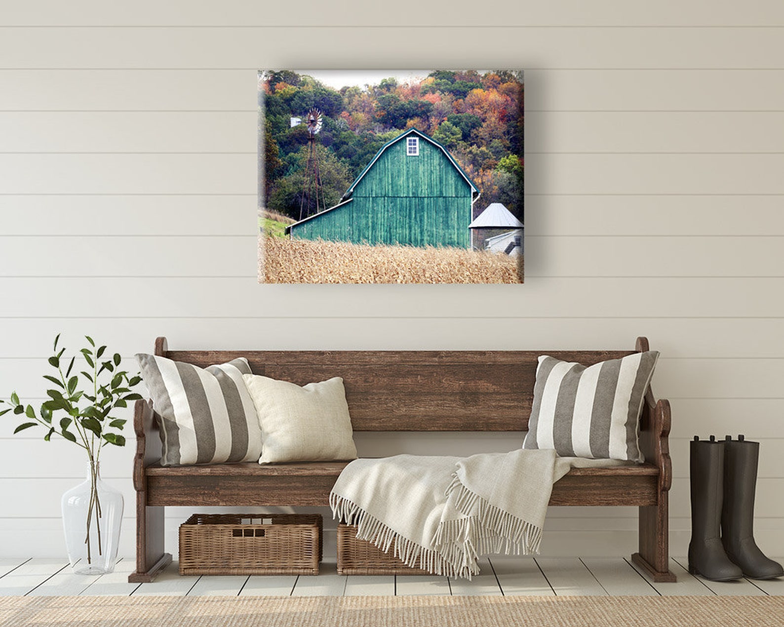 Green Barn Photo, Farmhouse Wall Decor, Teal Barn Photograph, Rural ...