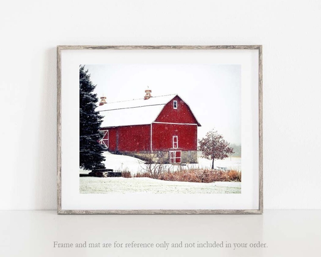 Red Barn in Snow Photo, Red Barn Print, Christmas Barn Photo, Rustic ...