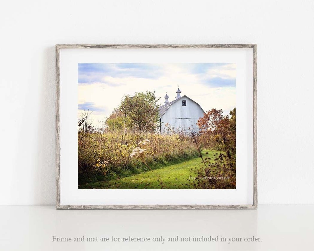 White Barn Landscape Photo, Farmhouse Wall Decor, Rustic Barn Print ...