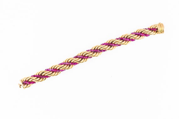 14K Yellow Gold and Ruby Beaded Rope Bracelet - Gem