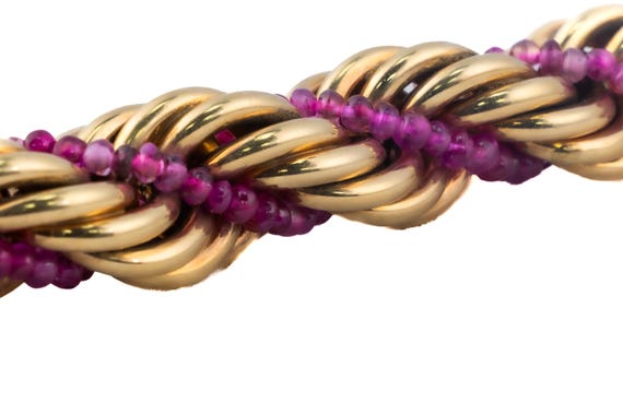 14K Yellow Gold and Ruby Beaded Rope Bracelet - Gem