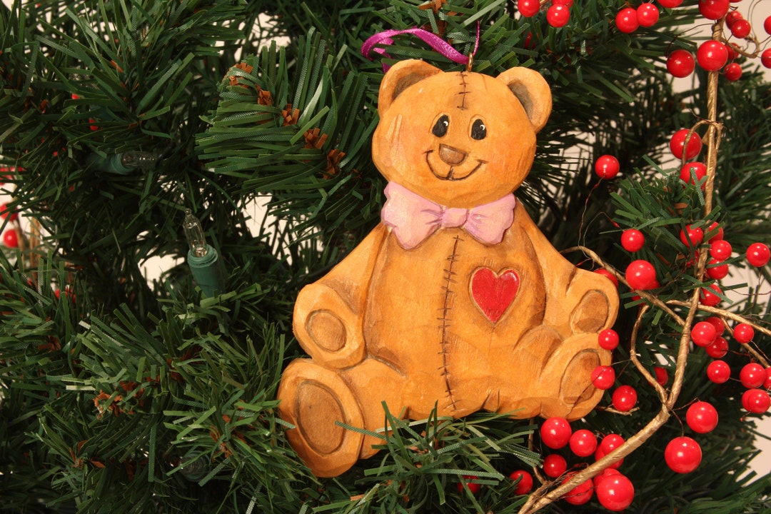 Wood Carved Christmas Ornament Braden Bear is a Tree Decoration Gift ...
