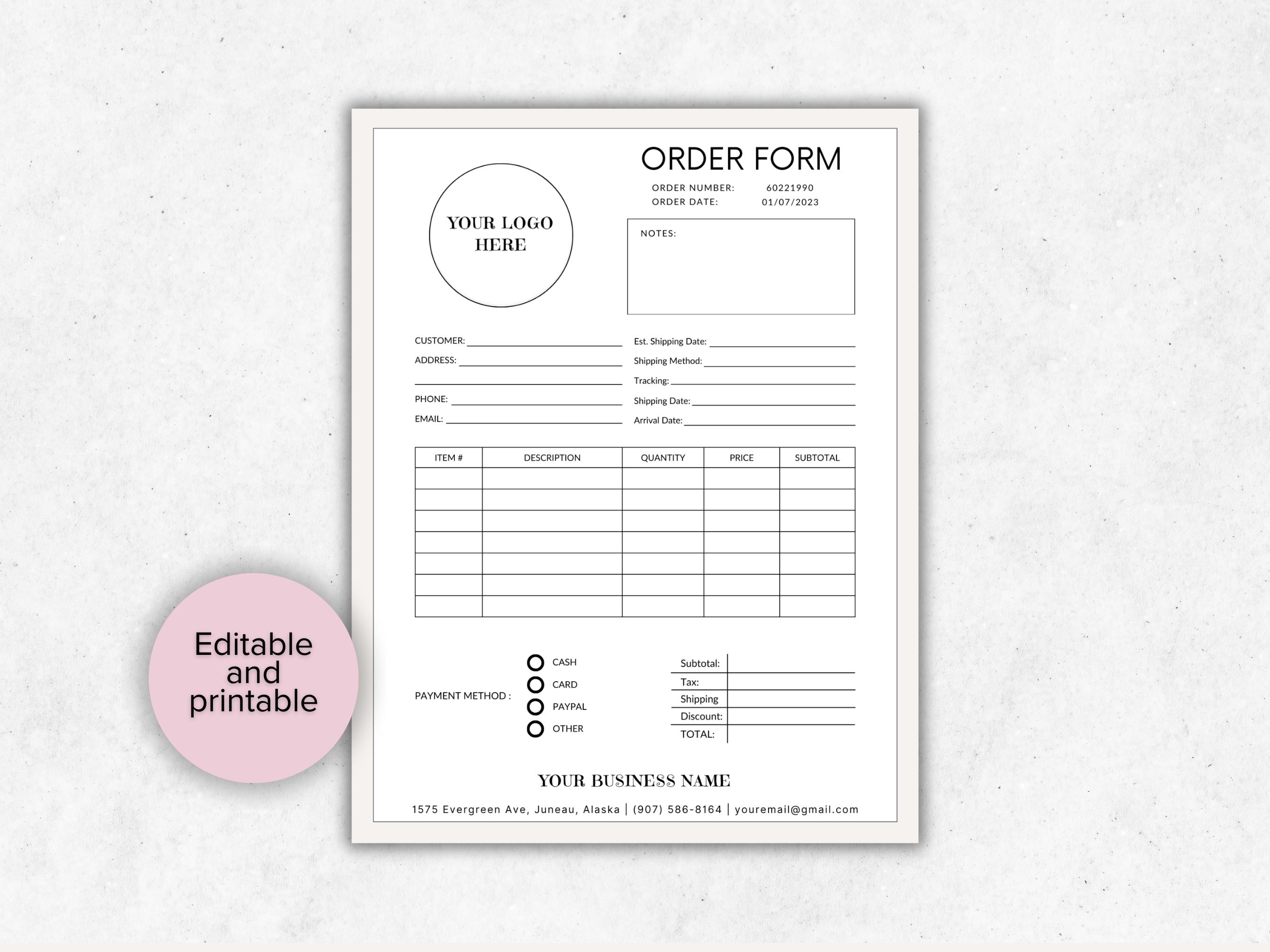 Order Form Template, Order Form Editable, Crafters Order Form, Purchase ...