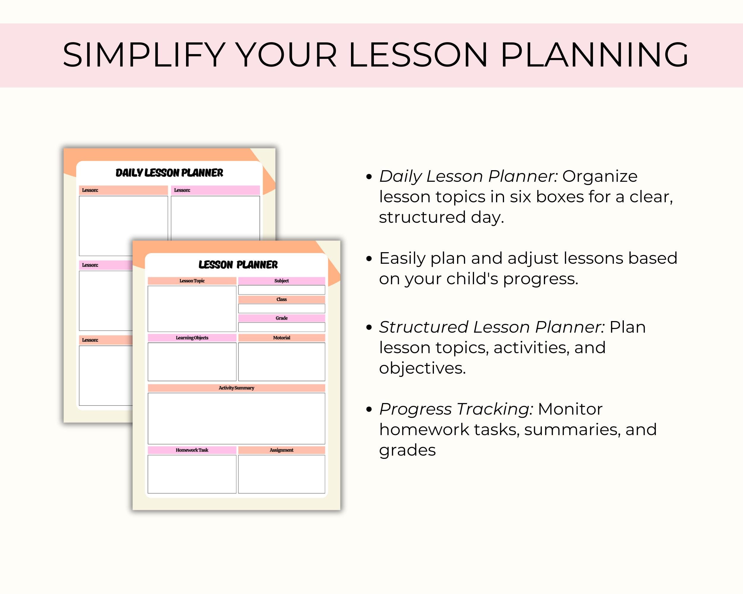 Digital Printable Homeschool Planner, Weekly Lesson Planner Workbook ...