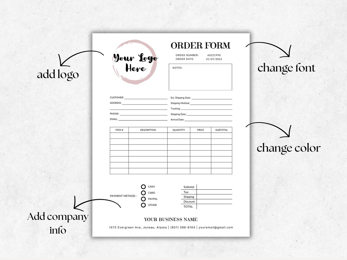 Order Form Template, Order Form Editable, Crafters Order Form, Purchase ...