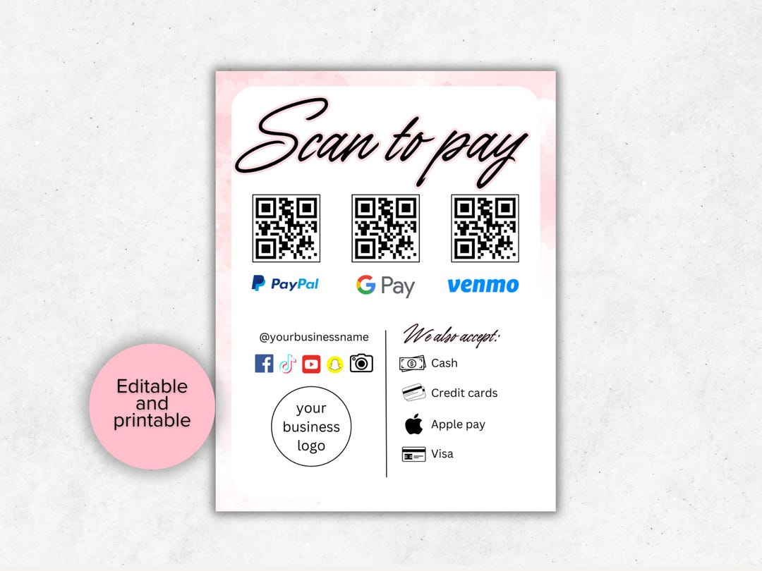 Editable Payment Sign Template, Custom Qr Code Sign for Small Business ...