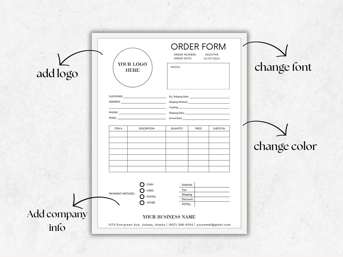 Order Form Template, Order Form Editable, Crafters Order Form, Purchase ...