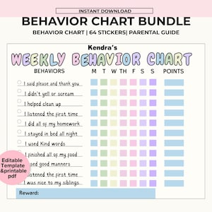 Printable Weekly Kids Behavior Chart , Custom Parent Reward Chart ...