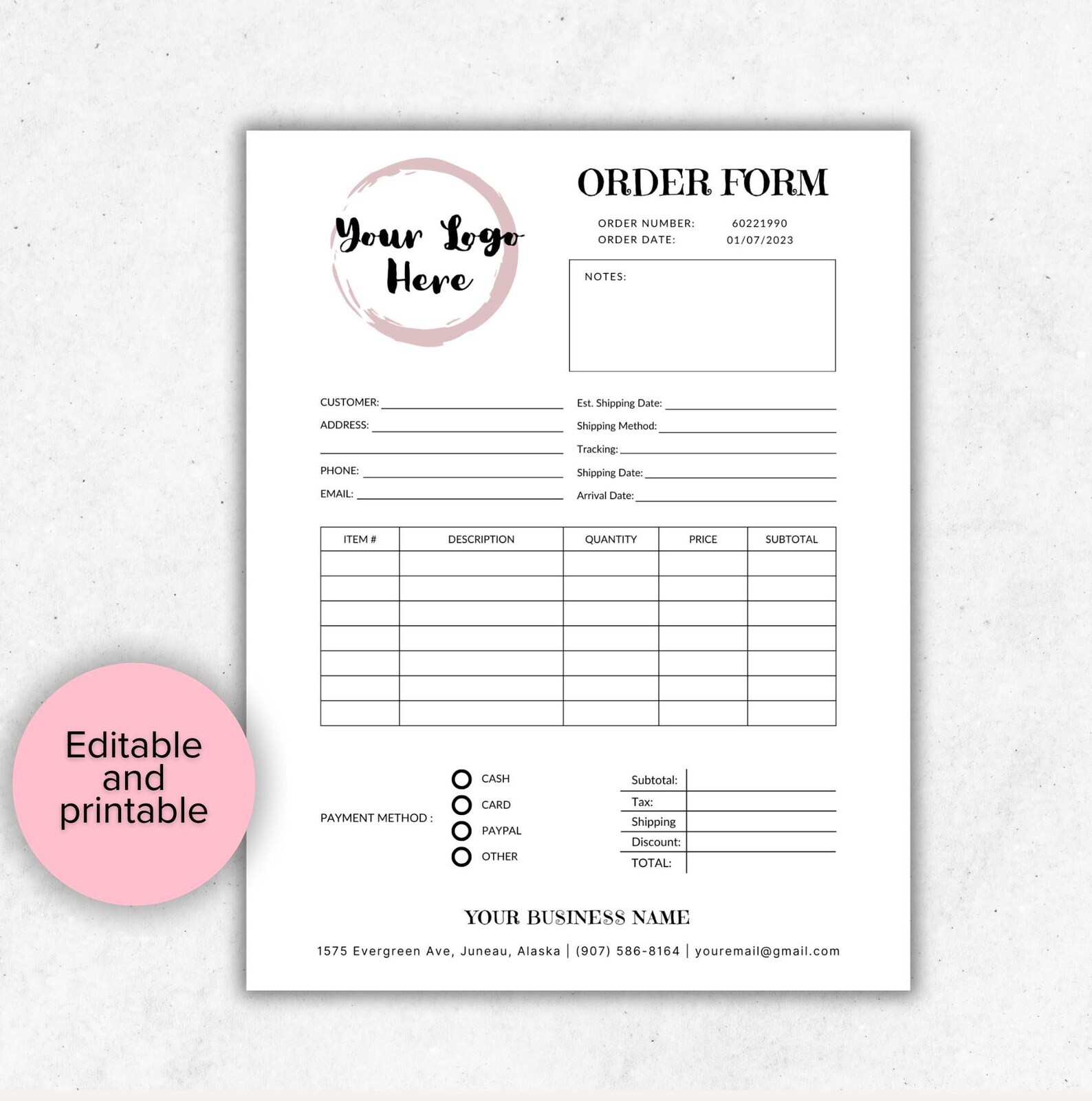Order Form Template, Order Form Editable, Crafters Order Form, Purchase ...