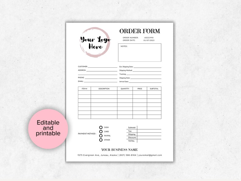 Order Form Template, Order Form Editable, Crafters Order Form, Purchase ...
