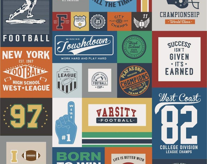 Varsity Football Fabric Panel 65 by 57 Cotton Quilt Top by Deena Rutter ...
