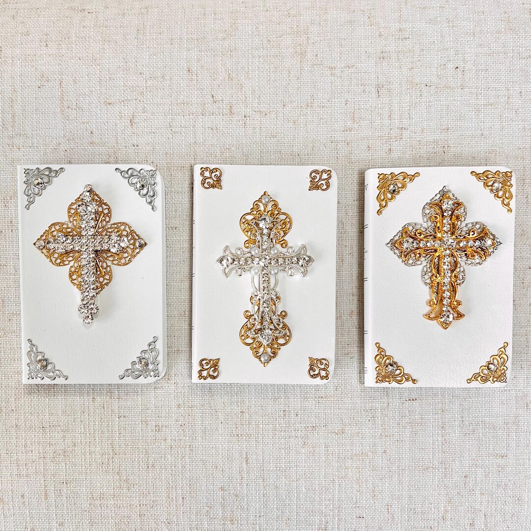 White Mini Bibles Embellished W/ Crystals, Rhinestone Baptism Bible ...