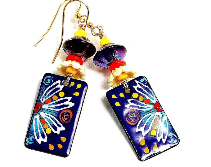 Colorful Long Boho Dangle Earrings. Handmade Artisan Enamel - Etsy