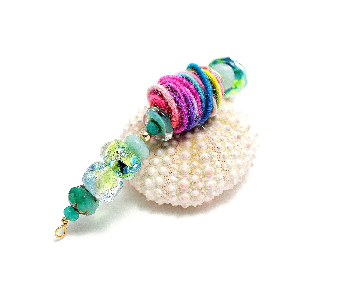 Colorful Boho Chic Pendant Necklace. Handmade Artisan Fiber - Etsy