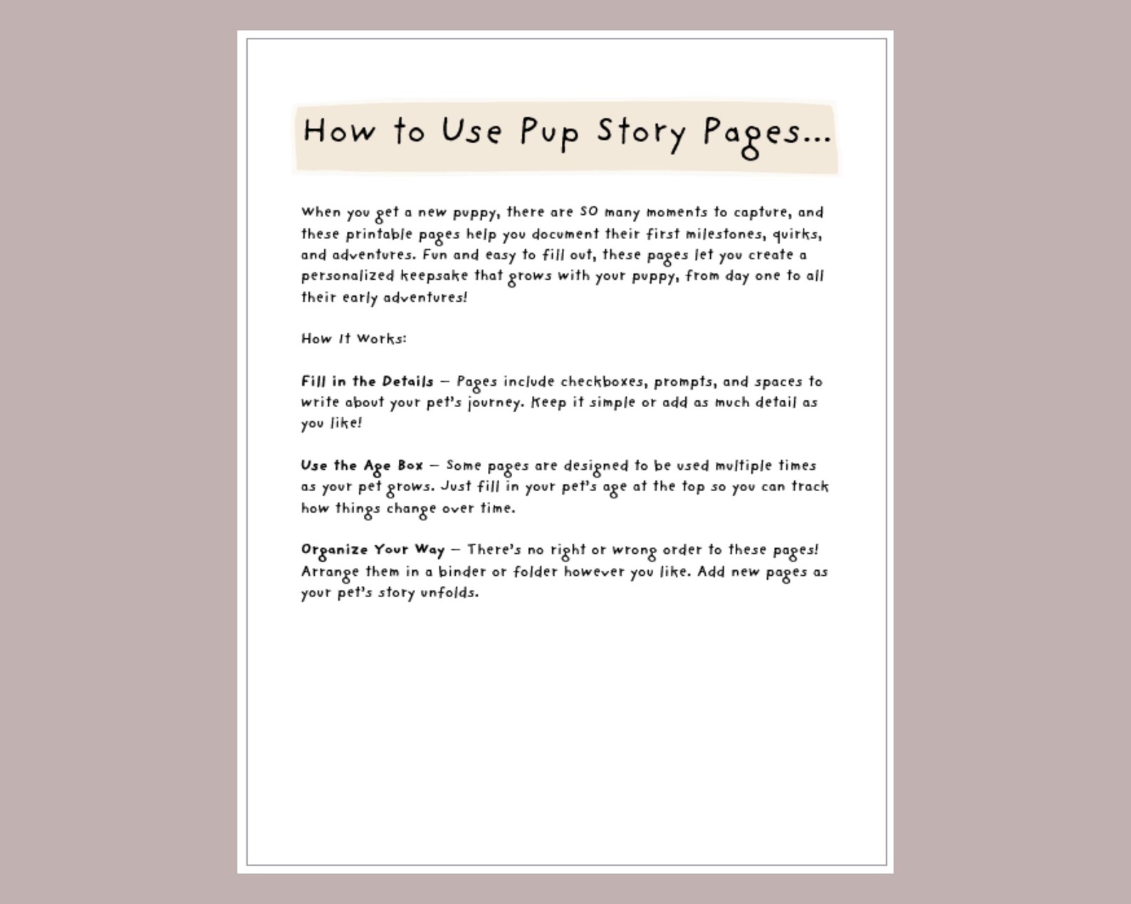 Printable PDF PUPPY PAGES Memory Book | Fun Guided Journal ...